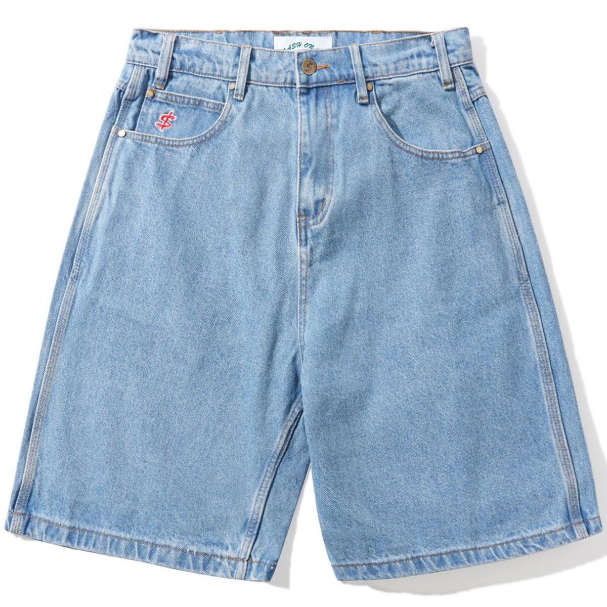 Cash Only Logo Denim Shorts in Washed Indigo | Boardertown
