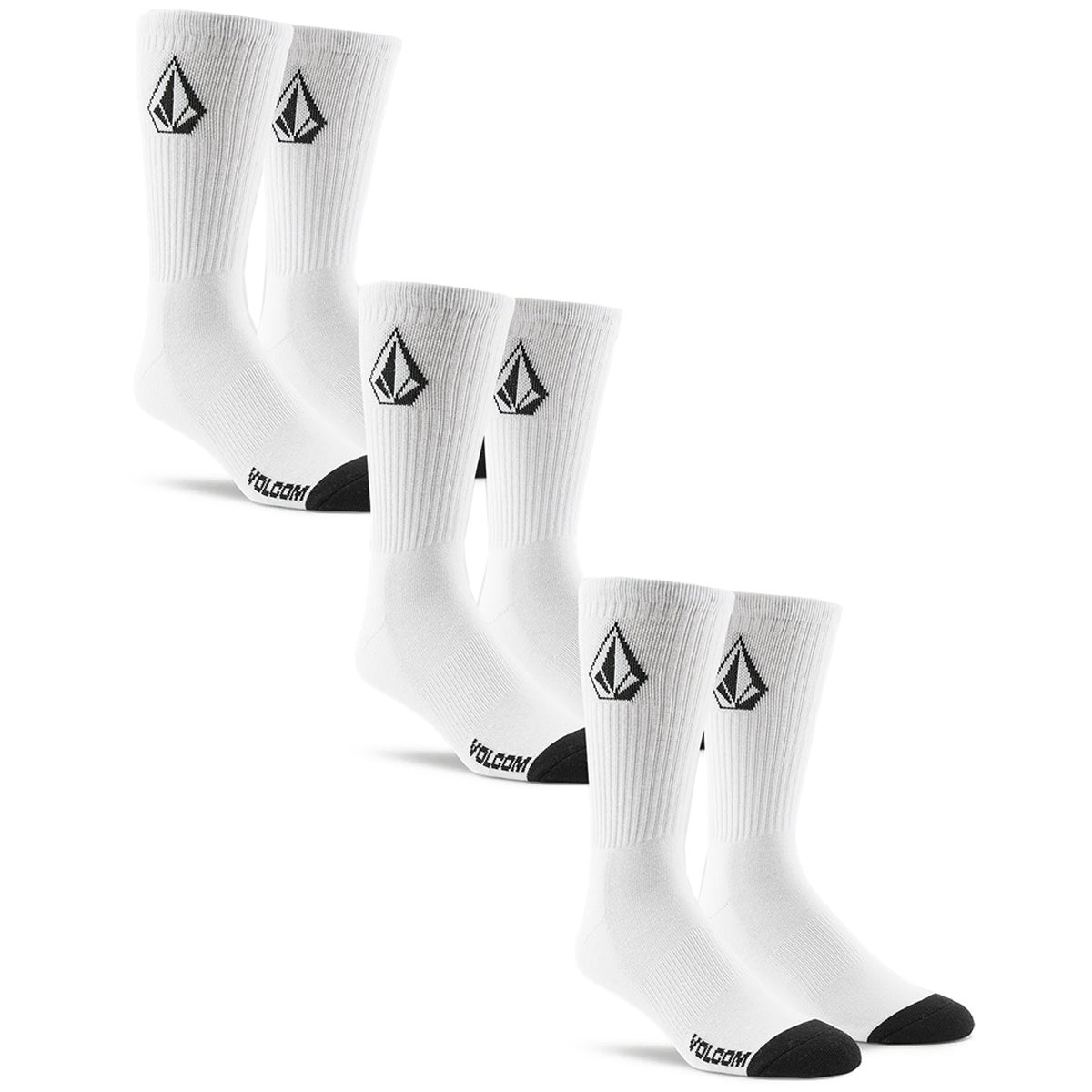 Volcom Full Stone Sock 3 Pack in White | Boardertown