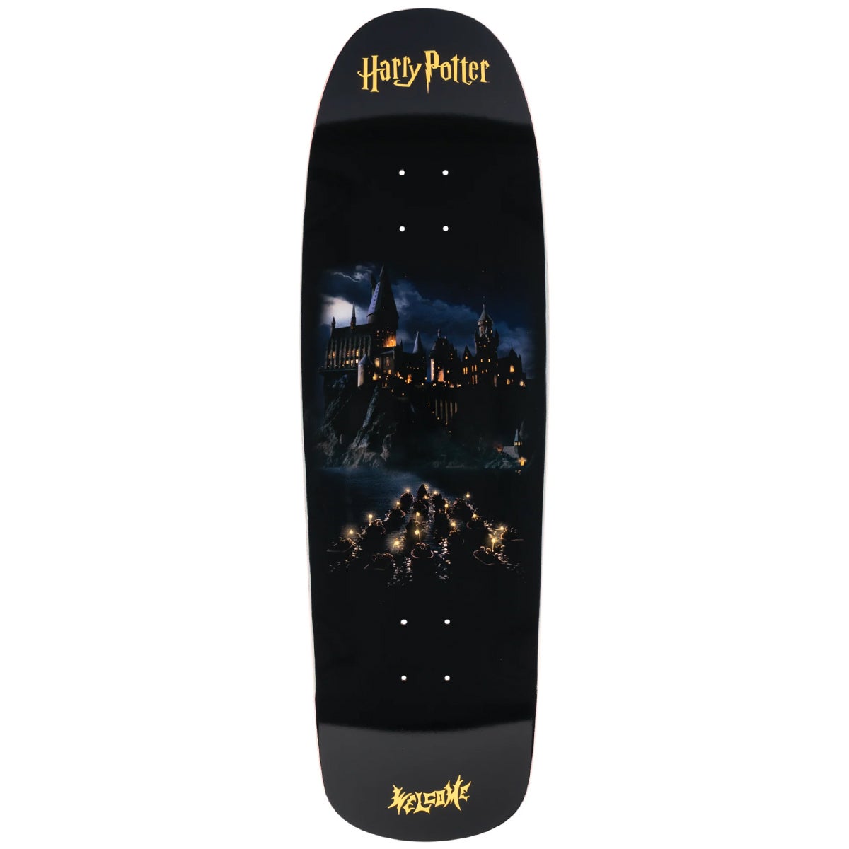 Welcome x Harry Potter Arrival Skateboard Deck in Black/Gold | Boardertown